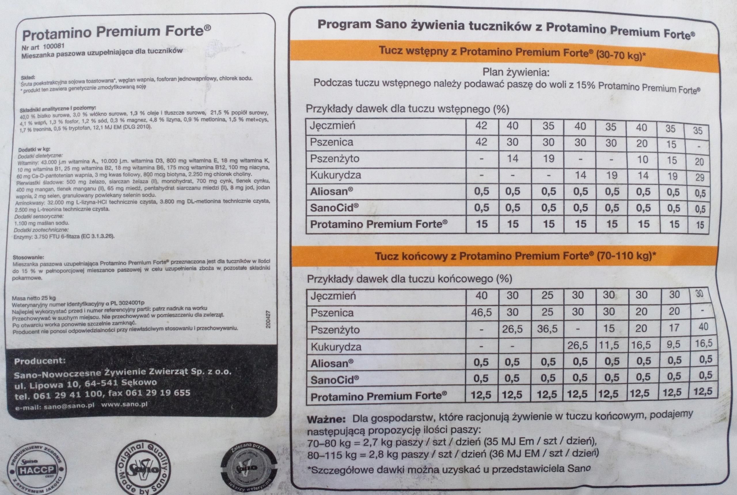 Sano Protamino Premium Forte Najszybszy Tucz 25KG - Ceny i opinie ...