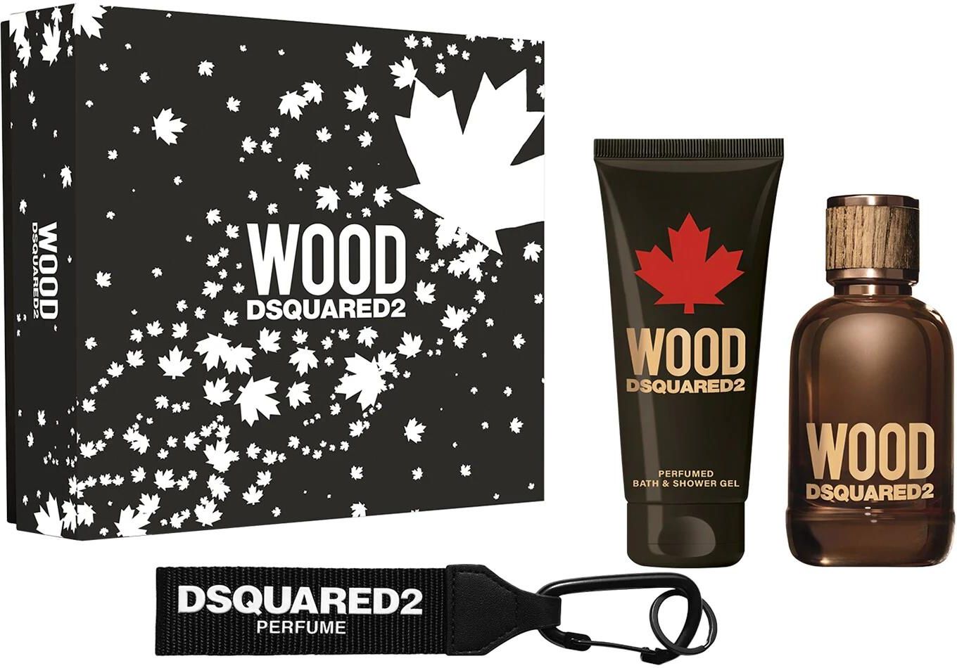 SET DSQUARED2 Wood Pour Homme EDT spray 100ml + SHOWER GEL 100ml + Key ...
