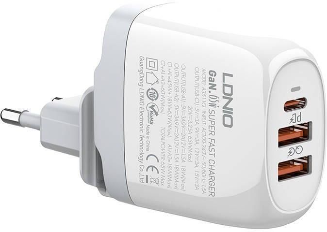 Ładowarka do telefonu Ładowarka sieciowa GaN LDNIO A3511Q, 2x USB + USB ...