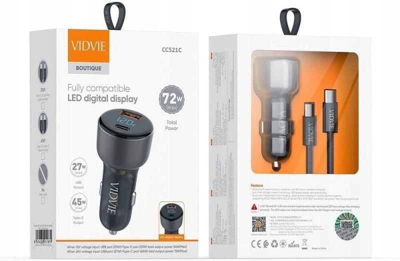 Ładowarka do telefonu Ładowarka samochodowa VIDVIE CC521C 1xUSB + 1xType - Opinie i ceny na Ceneo.pl