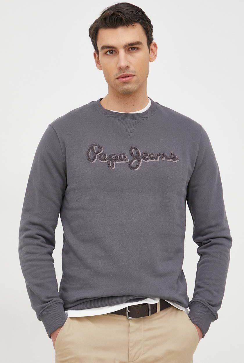 Pepe Jeans bluza bawełniana Ryan Crew męska kolor szary z aplikacją ...