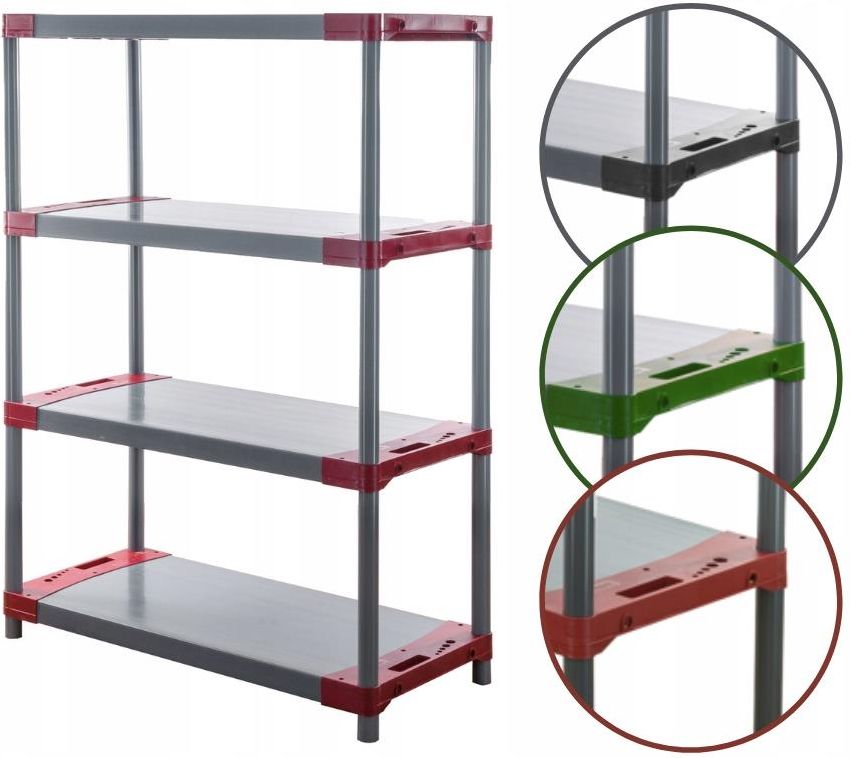 Regał magazynowy WAMAR REGAŁ PLASTIKOWY GARAŻOWY TYTAN-4_110_CZER ...