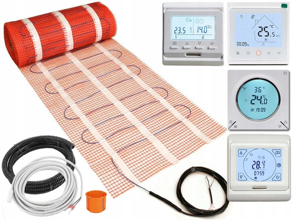 Ogrzewanie podłogowe Thermotec Zestaw Mata Grzejna 5M2 Grzewcza 170Wm2 +Regulator TTHM17050 ...
