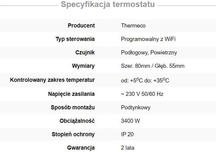 Ogrzewanie podłogowe Thermeco Mata Grzewcza Grzejna Eco Zestaw H11 Wifi 10M2 ECOZEST10M2H11 ...