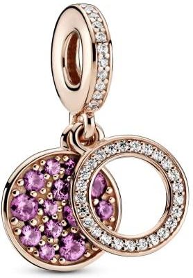 PANDORA BŁYSZCZĄCA RÓŻOWA TARCZA PODWÓJNA ZAWIESZKA CHARMS Z CYRKONIĄ W KSZTAŁCIE SZEŚCIANU Z 14 ...