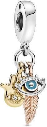 PANDORA RĘKA FATIMY, OKO I PIÓRA ZAWIESZKA CHARMS ZE SREBRA WYSOKIEJ PRÓBY, POZŁACANY 18 ...