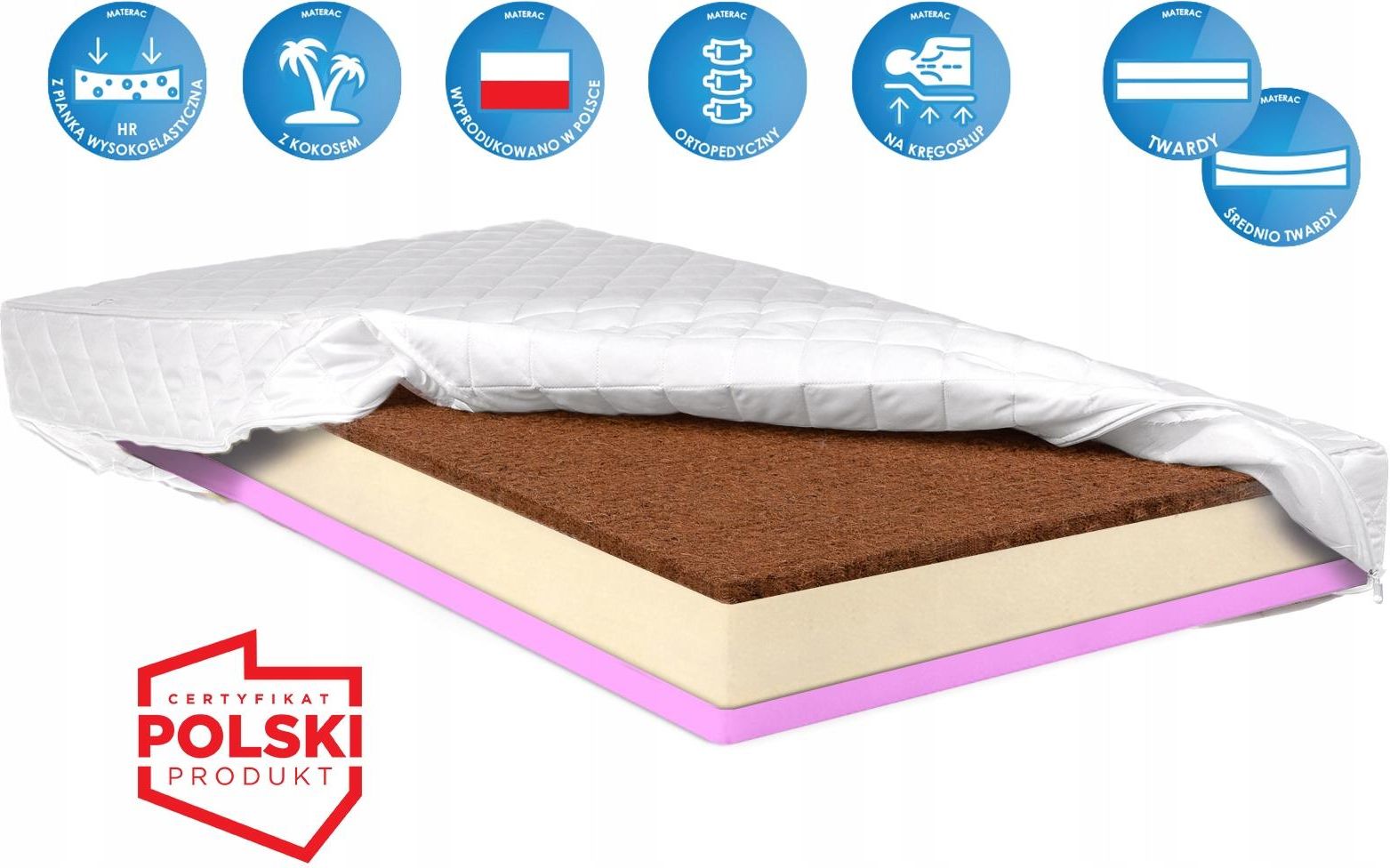 Materac Materace Z Gór Materac 160x200 Hr twardy kokos pianka H3 H4 ...