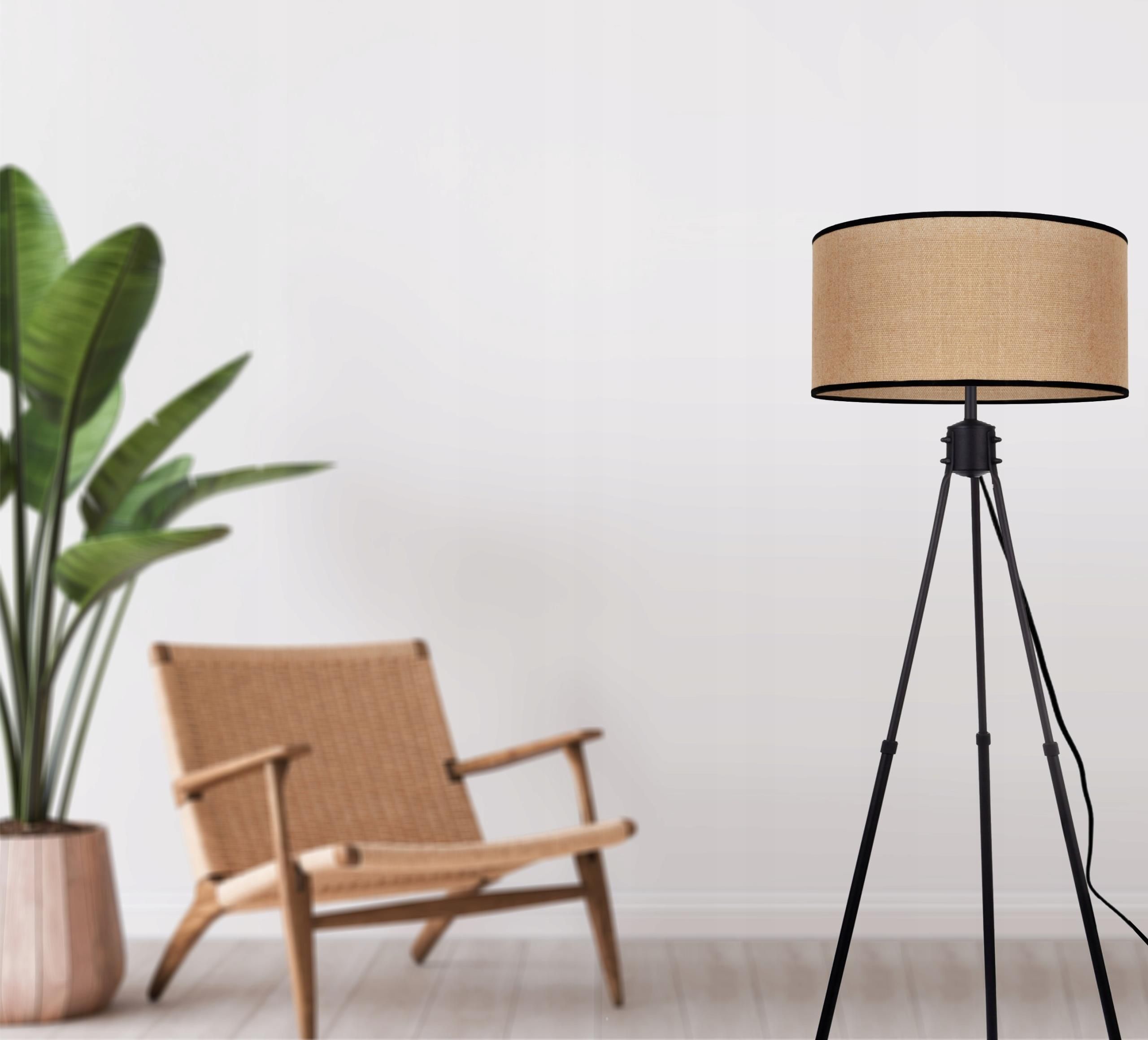 Lampa Tadex Lampa Stojąca Podłogowa Trójnóg Abażur Juta Boho ...