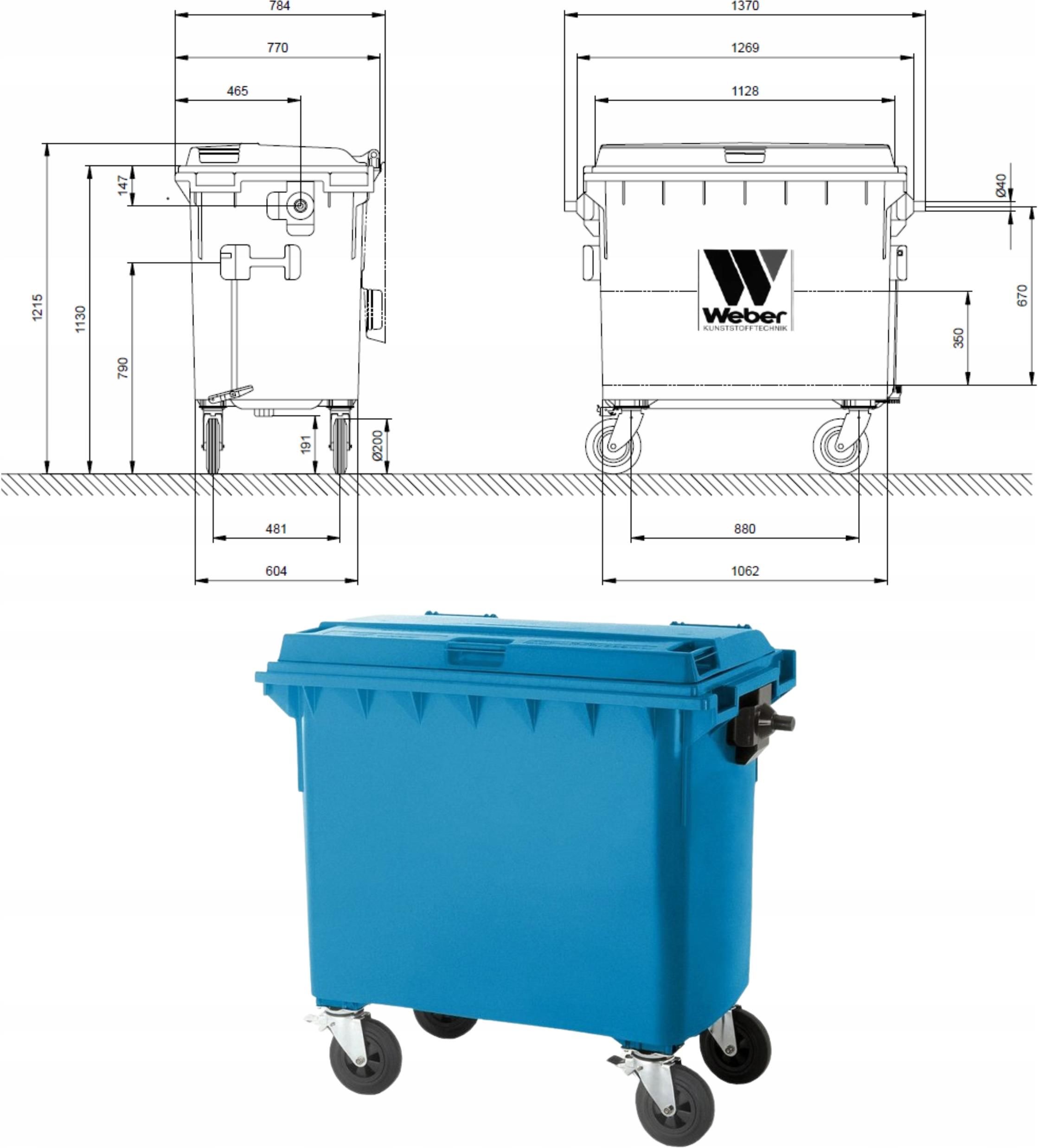 WEBER KONTENER POJEMNIK NA ŚMIECI ODPADY 660L NIEBIESKI WEBER660 - Ceny ...