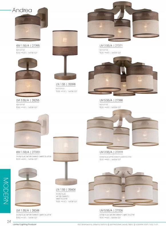 Lampa Lamkur Drewniana Lampka Nocna Andrea Brąz Sonoma + Abażur (Ln155A ...