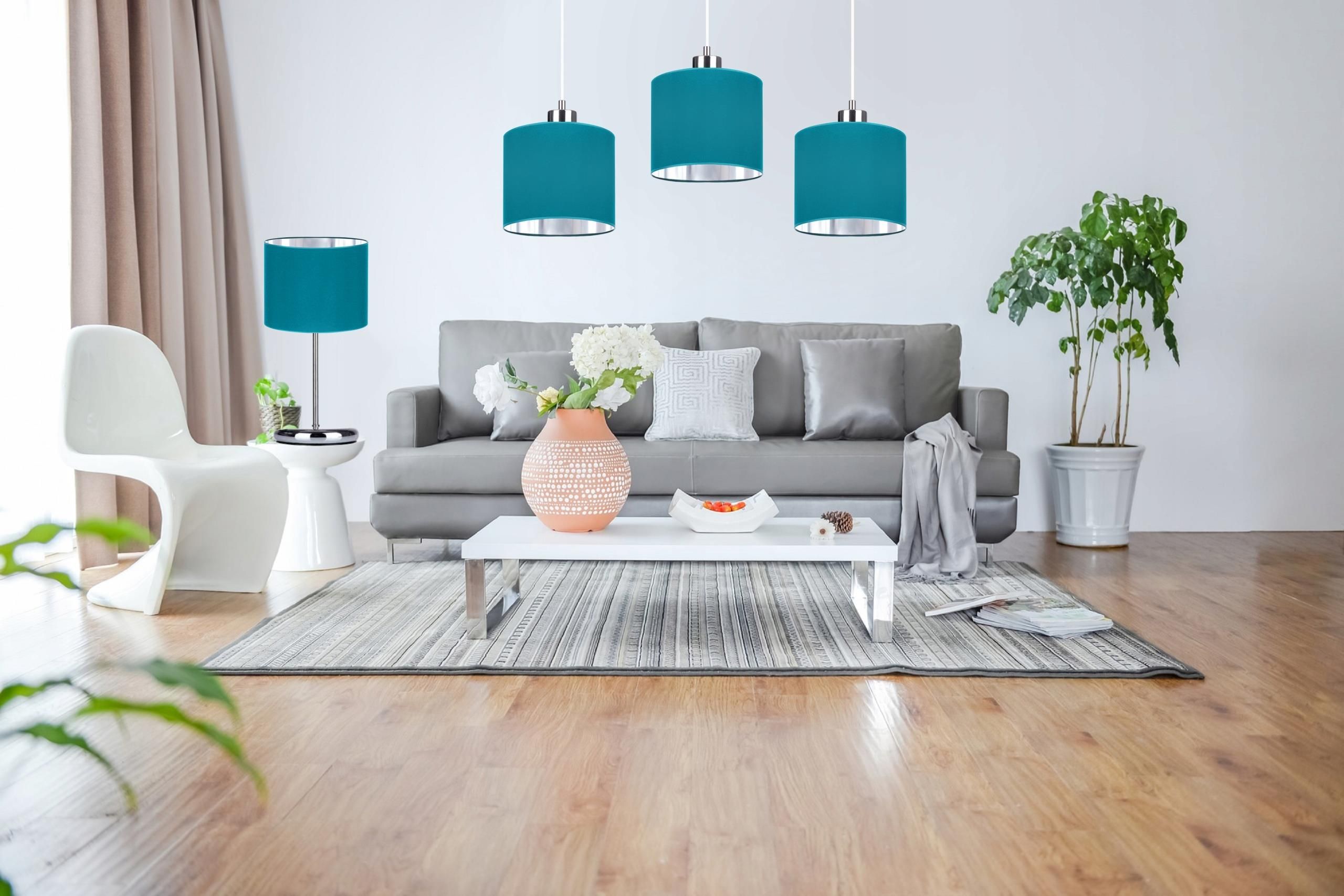 Lampa Tadex Lampka Nocna Stołowa Chrom Abażur Turkusowy Led (Ln0201 ...