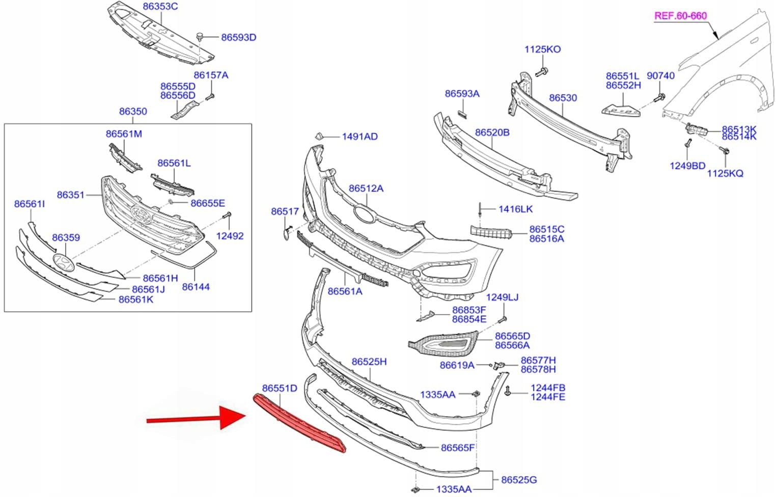 INNY HYUNDAI SANTA FE III 13-15 KRATKA ZDERZAKA PRZÓD 86561-4Z000 ...