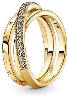 PANDORA DAMSKI PIERŚCIONEK POTRÓJNIE SKRZYŻOWANE SZYNY PAVÉ W KOLORZE ZŁOTA 169057C01, 54, METAL ...