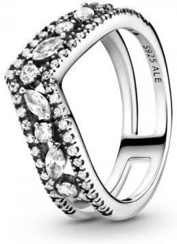 PANDORA SZLIF WISH MARQUISE BŁYSZCZĄCY PODWÓJNY PIERŚCIONEK WISHBONE ZE SREBRA WYSOKIEJ PRÓBY ...