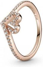 PANDORA PIERŚCIONEK DAMSKI SPARKLING WISHBONE HEART 189302C01, METAL SZLACHETNY, CYRKONIA ...