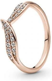 PANDORA PIERŚCIONEK DAMSKI SREBRNY BŁYSZCZĄCE LIŚCIE RÓŻOWE ZŁOTO 189533C01, 56, SZKŁO METAL ...