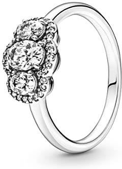 PANDORA TRZY KAMIENIE VINTAGE PIERŚCIONEK ZE SREBRA WYSOKIEJ PRÓBY Z CYRKONIĄ, ROZM. 58 ...