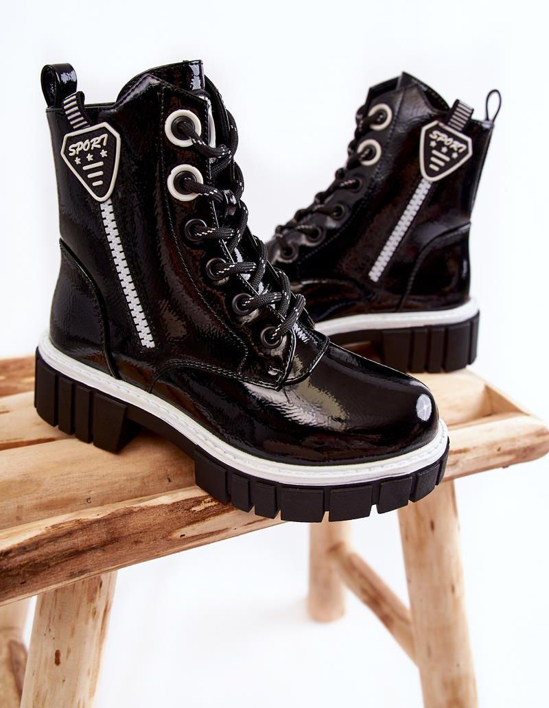 Lakierowane Ocieplane Botki Na Suwak Czarne Marcella - Ceny i opinie - Ceneo.pl