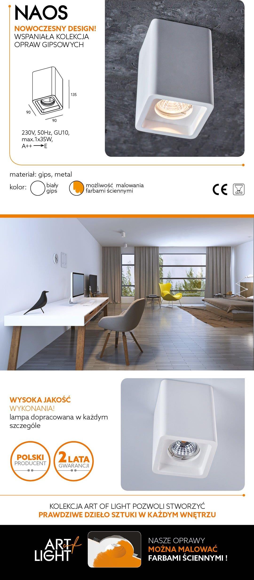 Kobi Light Lampa Gipsowa Sufitowa plafon Spot Naos + Gratis (KOBIKRNA ...