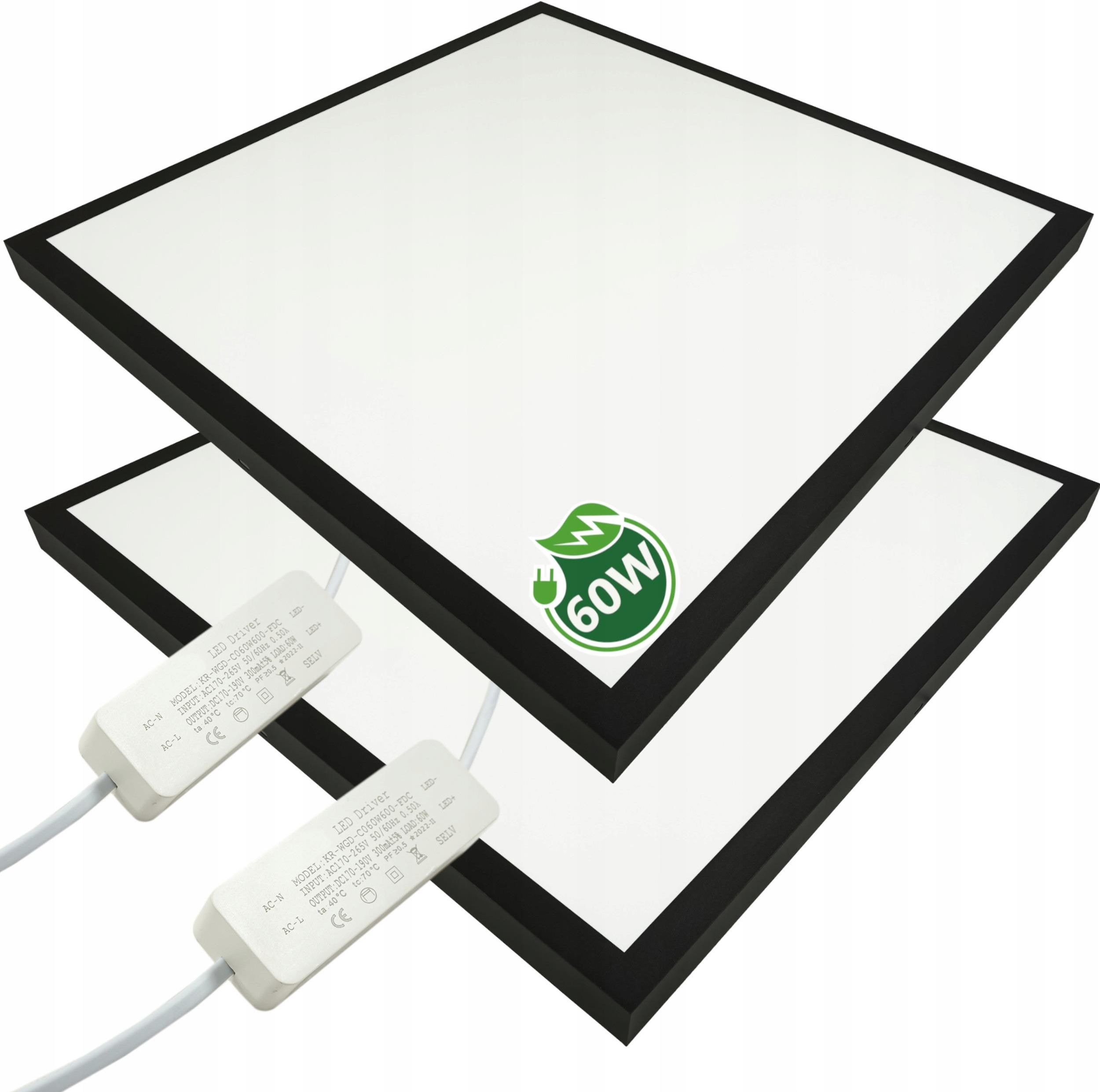 Berge 2X Lampa Led Panel Natynkowy Czarny 60X60 60W - Opinie i ...
