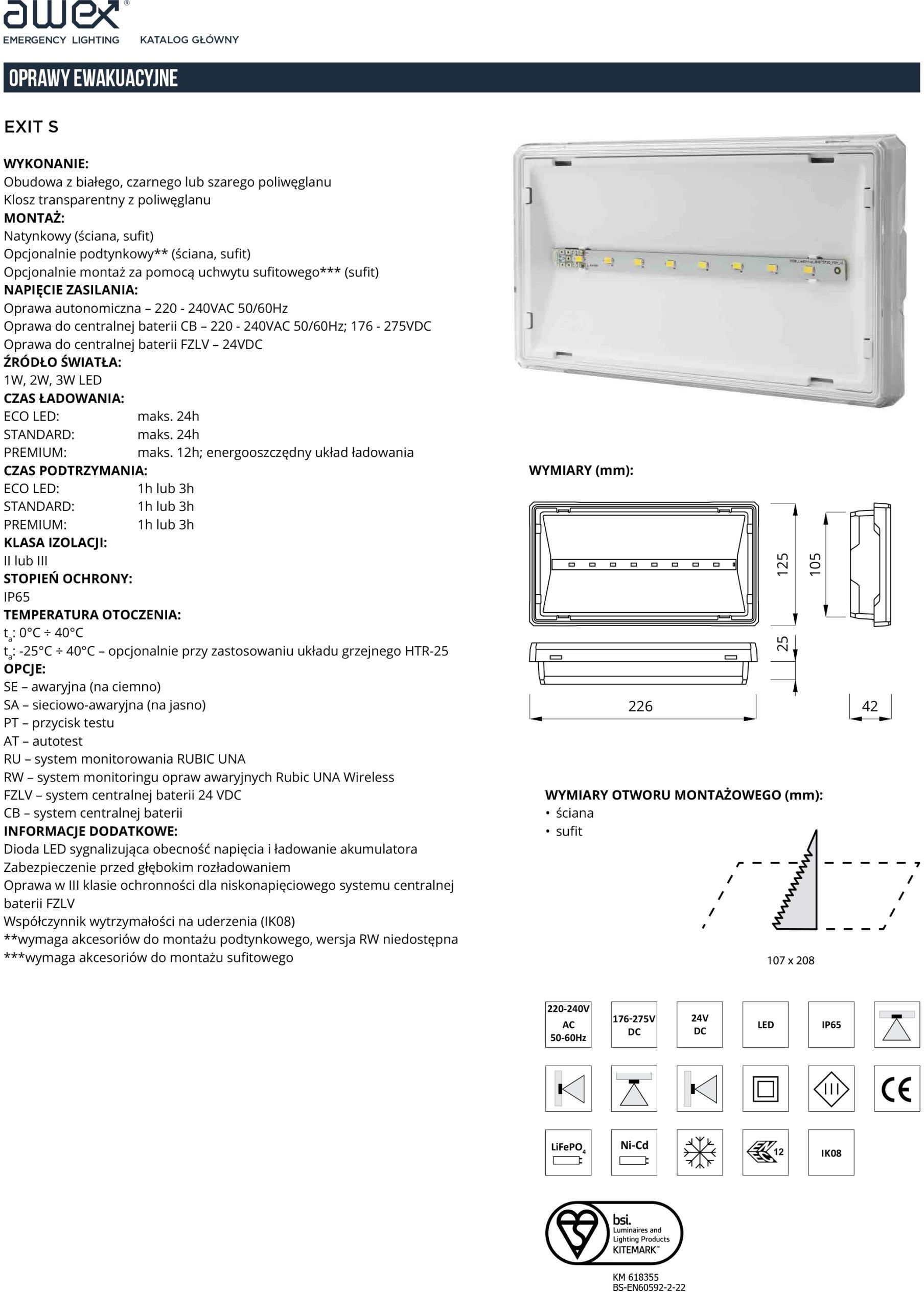 Awex Oprawa awaryjna 1W 3h dwuzadaniowa (5902448959924ETS1WC3SAPTWH ...