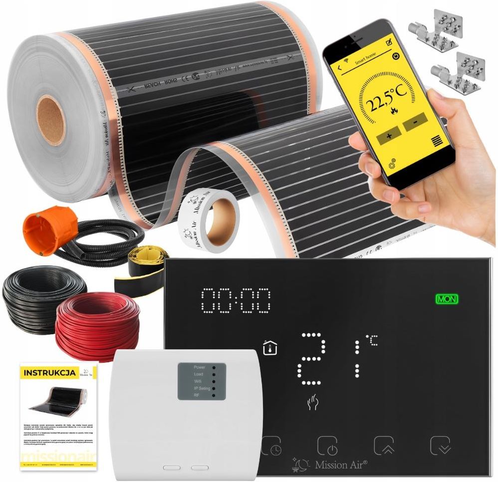 Ogrzewanie podłogowe Mission Air Zestaw Folia Mata Grzewcza Podczerwień 160W 1,5m² ...