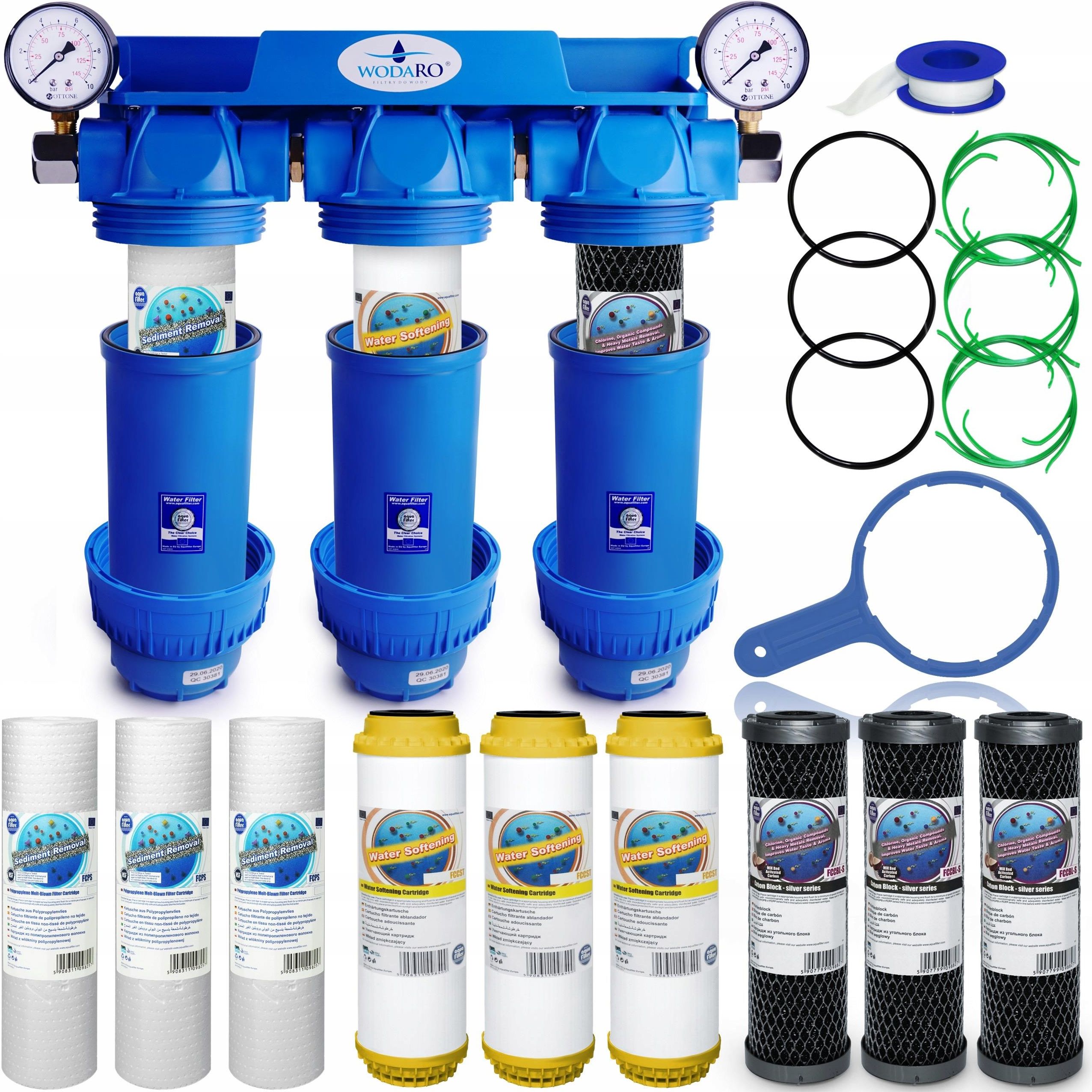 AQUAFILTER AQUAFILTER FILTR WODY NA CAŁY DOM ZMIĘKCZACZ 3-STOPNIOWY 3/4 ...