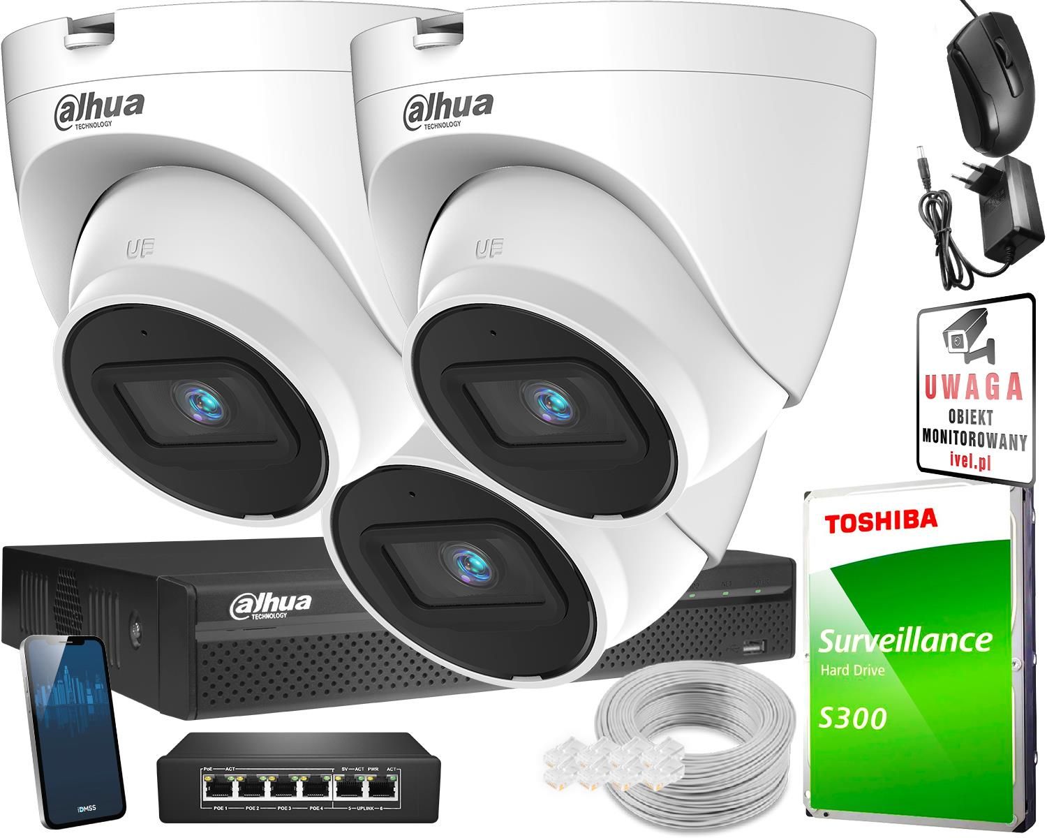 Zestaw do monitoringu DAHUA ZESTAW DO MONITORINGU IP 3X KAMERA IPC ...