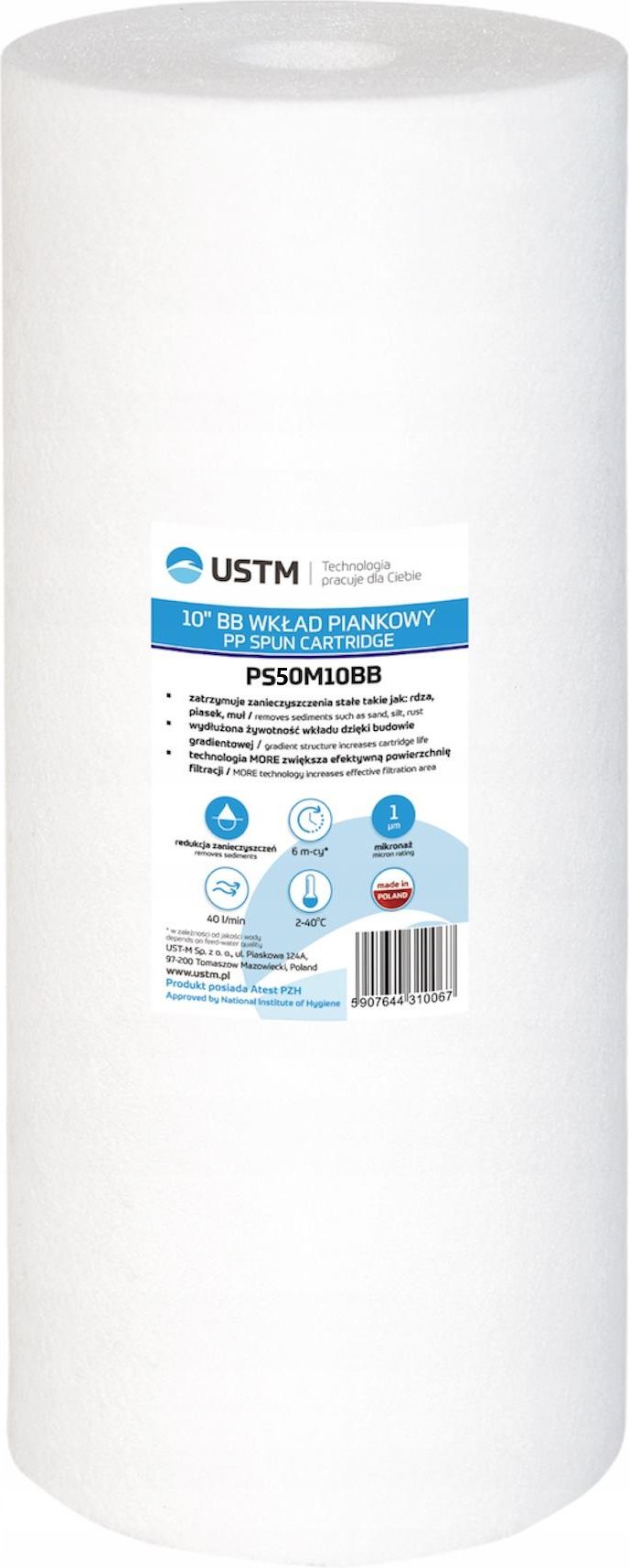 UST-M FILTR DO WODY WKŁAD 10 BB PIANKOWY 50 MIKRON USTM PS50M10BB ...