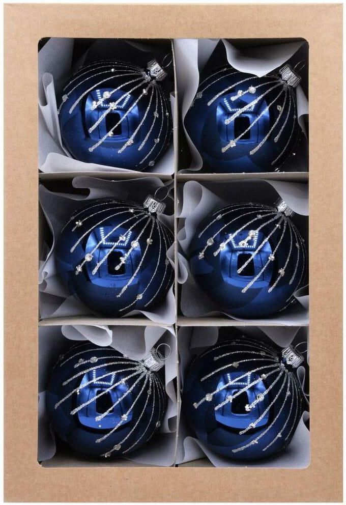 Vitbis Bombki Szklane 8Cm 6Szt. Granatowe Biały Dekor 362251 - Opinie i ...