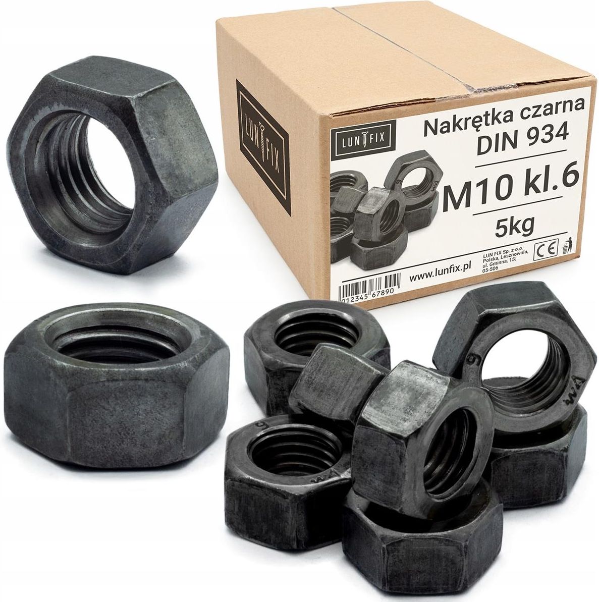 Lunfix Nakrętka M10 Kl.6 Czarna Din 934 Opakowanie 5Kg ...