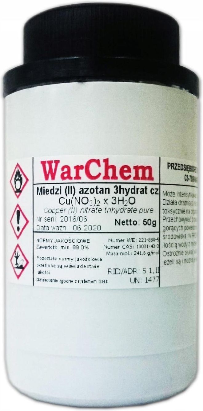Drobne akcesoria medyczne Warchem Azotan Miedzi (Ii) 3Hydrat Czysty 50G ... Drobne akcesoria medyczne Warchem Azotan Miedzi (Ii) 3Hydrat Czysty 50G ...