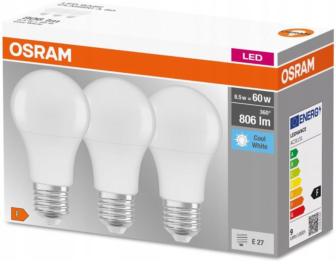 Osram 3Xżarówka Led 8,5W E27 806Lm Neutralna/4000K (20357701) - Opinie i atrakcyjne ceny na Ceneo.pl