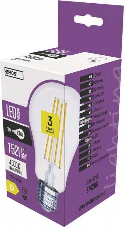 Emos Żarówka Led Filament 11W E27 4000K Neutralna Biała (Z74285 ...