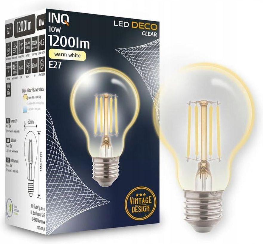 Inq Filament Led A60 Bulb E27 10W 1200Lm 3000K (INQDA040WW) - Opinie i ...