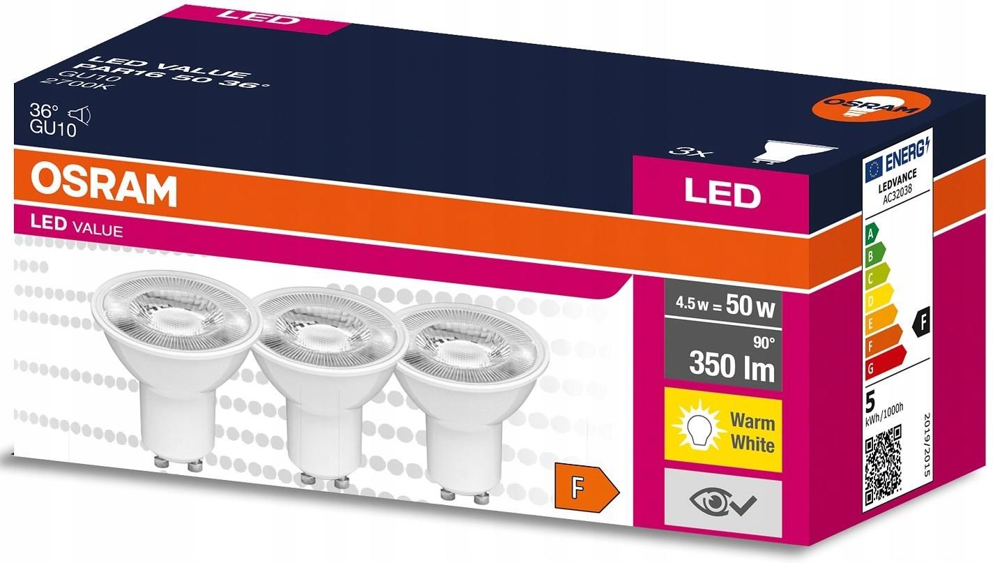 Osram 3 X Reflektor Value Led 4.5W 2700K Gu10 36 ° (7443) - Opinie i ...