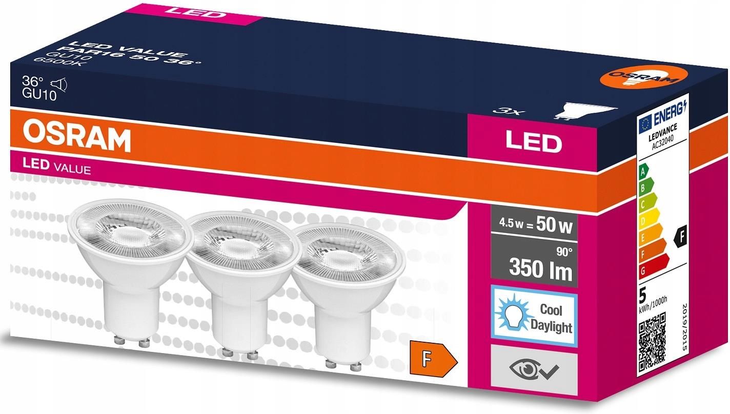 Osram 3 X Reflektor Value Led 4.5W 6500K Gu10 36 ° (7504) - Opinie i ...