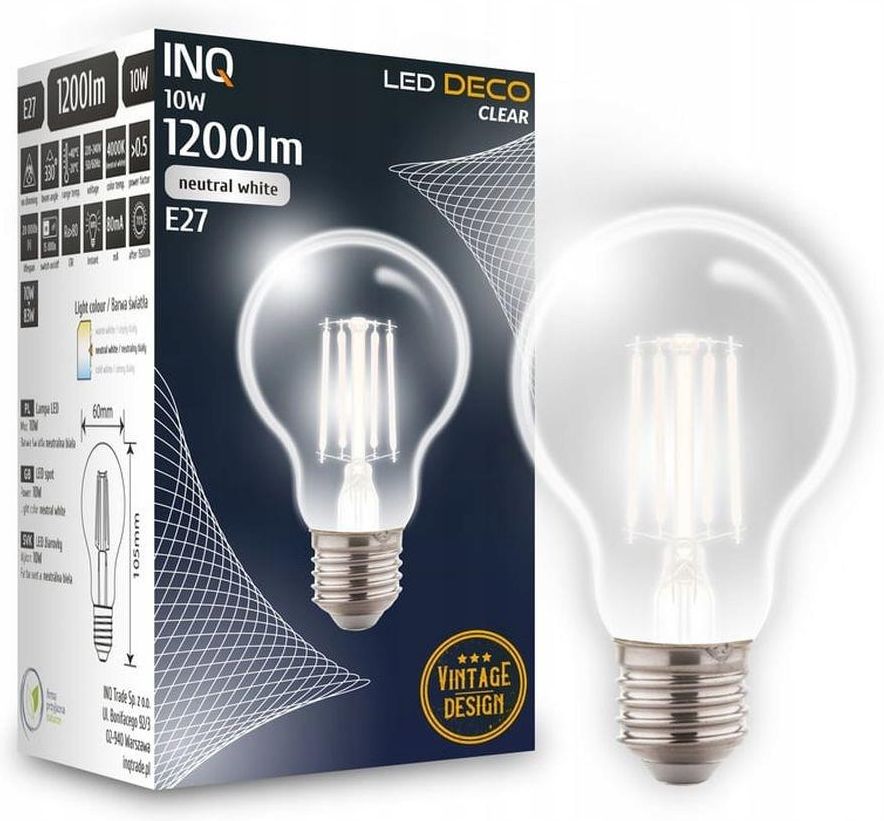 Inq Żarówka Led Retro Edison A60 E27 230V 10W Neutral (INQDA040NW ...