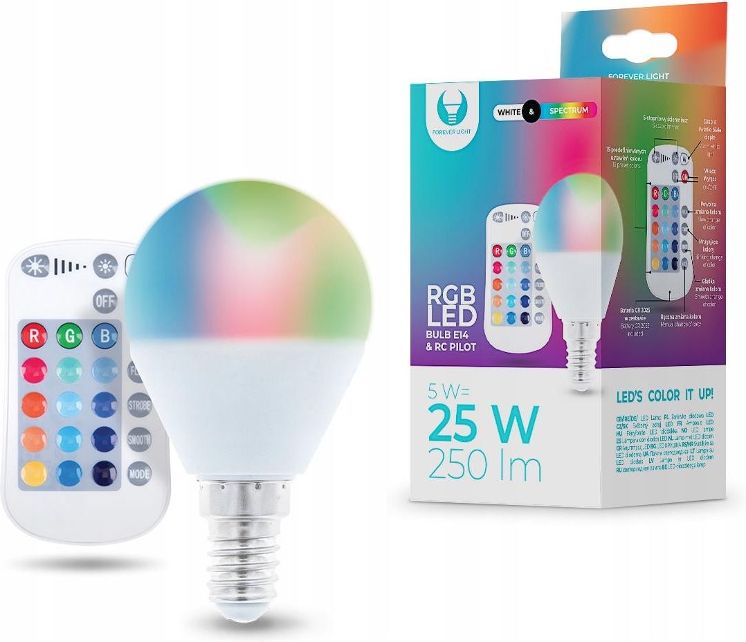 Forever Light Żarówka Rgb Led E14 5W 250Lm Z Pilotem (RTV003566A ...