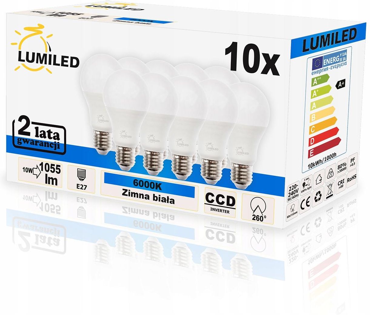 Lumiled 10X Żarówka Led E27 10W = 75W 6000K Zimna (ZZZARMI080A ...