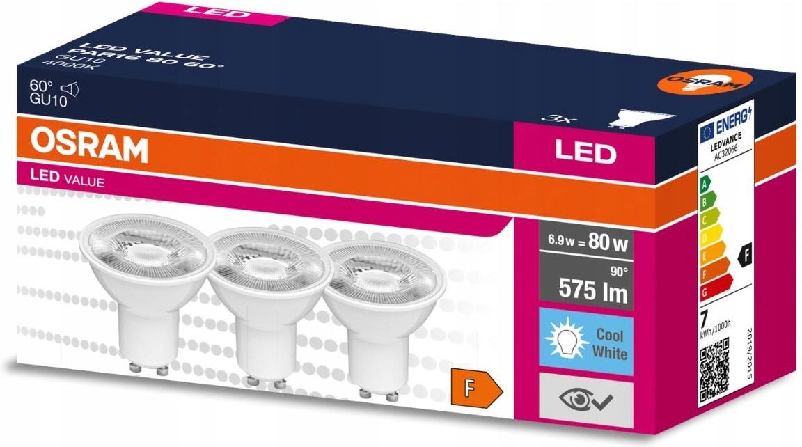 Osram 3X Żarówka Led Gu10 6,9W 80W 575Lm 4000K 60 ...