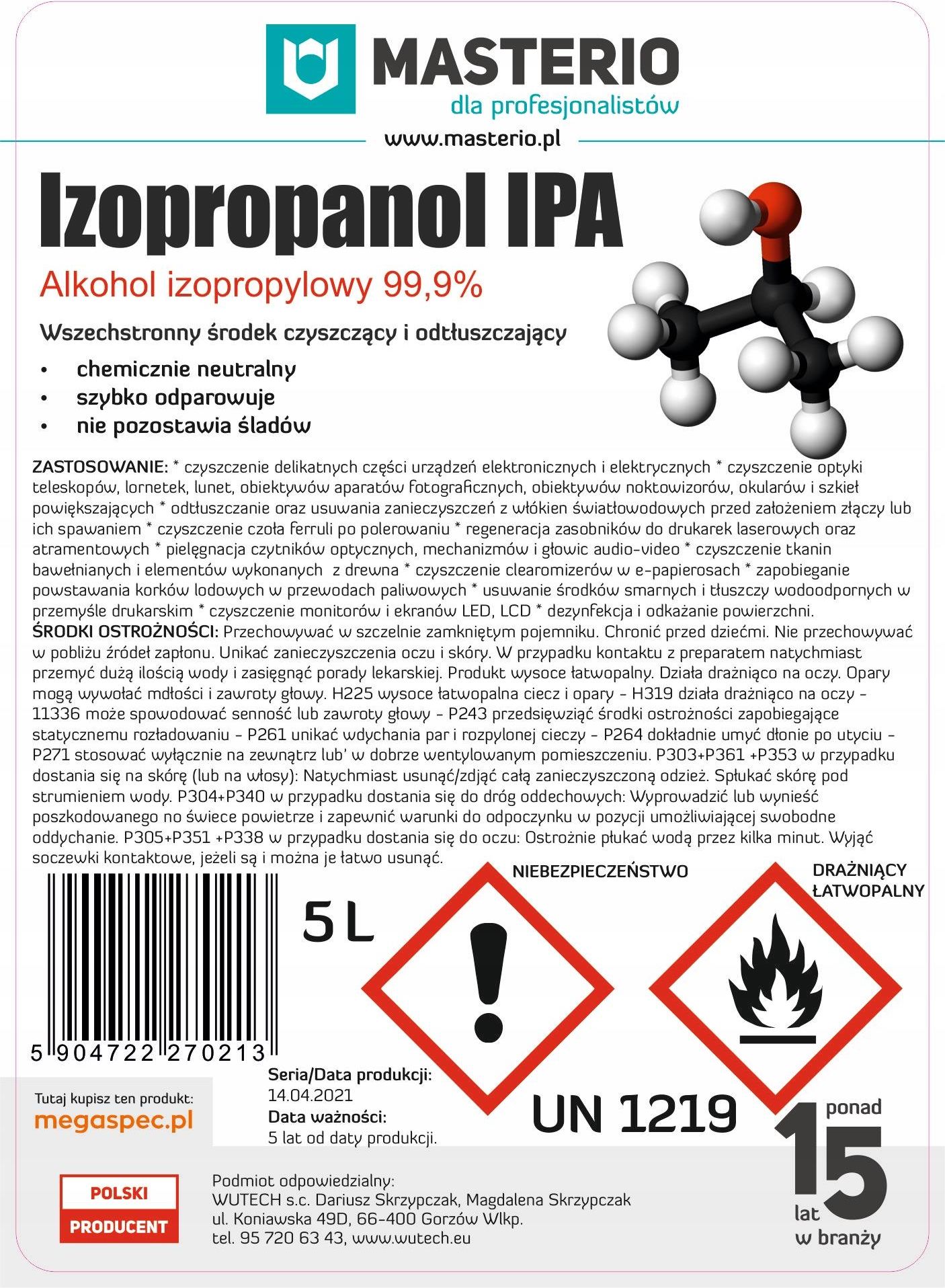 Alkohol Izopropylowy Czysty Izopropanol Ipa 99% 5L - Opinie i ceny na ...