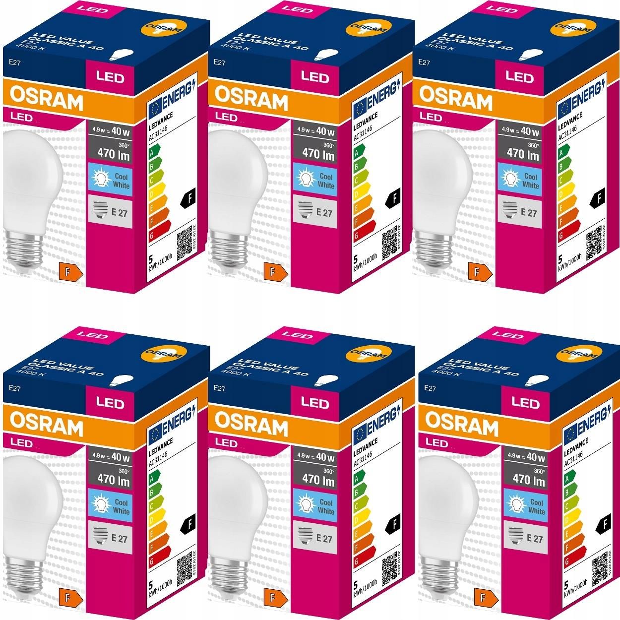 Osram Żarówka Led E27 4,9W=40W 470Lm 4000K X 6 (4058075127081) - Opinie i atrakcyjne ceny na ...