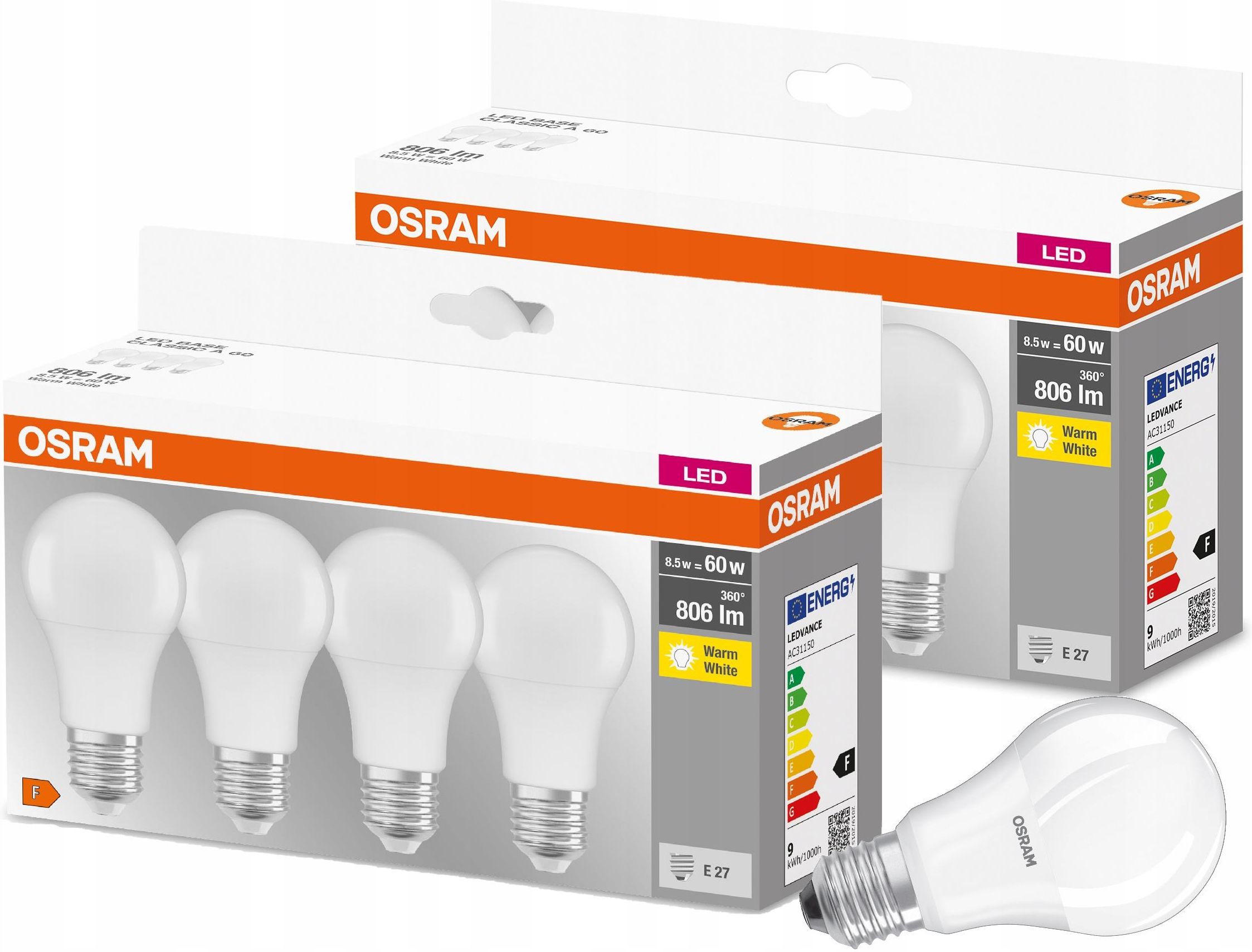 Osram Żarówka Led 8.5W = 60W E27 806Lm 2700K X8Szt (4058075819450) - Opinie i atrakcyjne ceny na ...