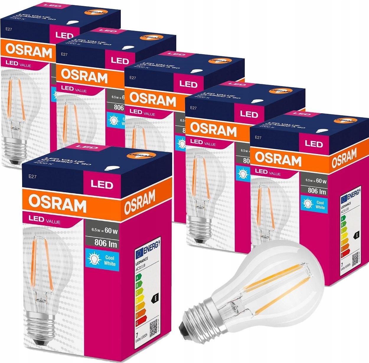 Osram Żarówka Filament Led E27 6.5W=60W 806Lm X 6 (4058075288645) - Opinie i atrakcyjne ceny na ...