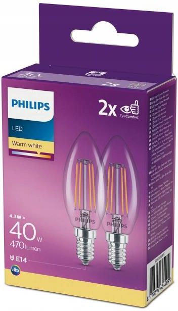 Philips 2x Żarówka E14 Led 4w 40w Filament Retro 929001889747