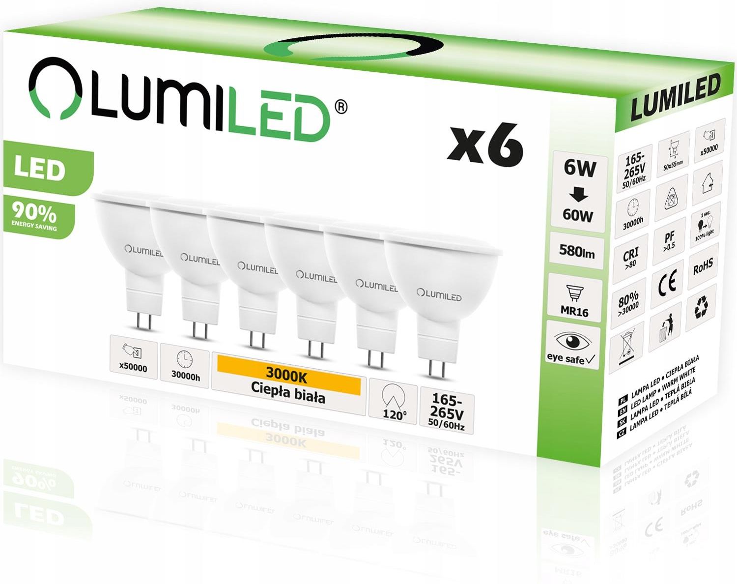 Lumiled 6X Żarówka Led Mr16 6W = 60W 580Lm 3000K ...