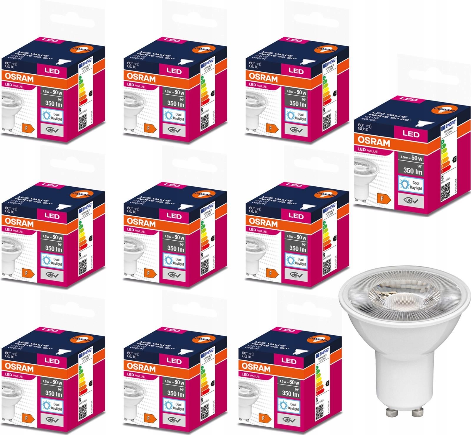 Osram 10x Żarówka Led Gu10 4 5w 50w 350lm 6500k 10x4058075599239