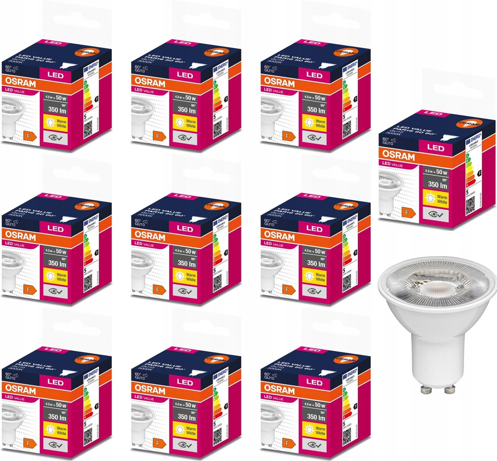 Osram 10x Żarówka Led Gu10 4 5w 50w 350lm 3000k 10x4058075599024