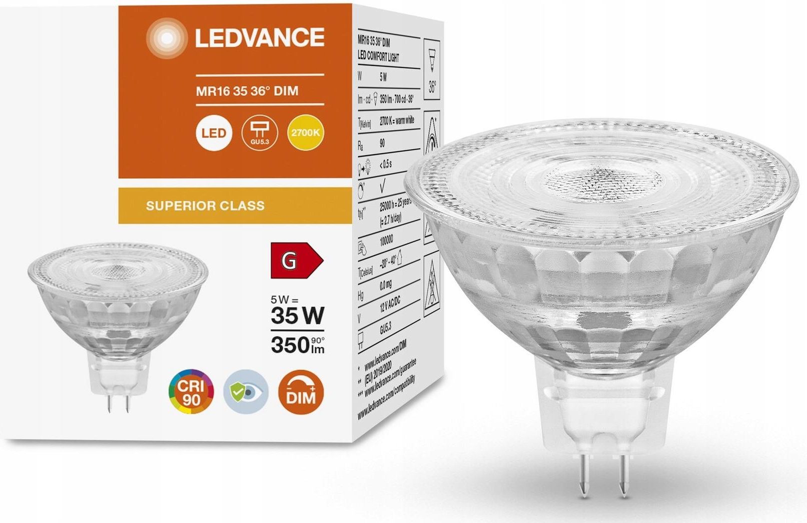 Ledvance Led Mr16 Reflektor 12V 5W 2700K Gu5.3 350Lm (7684) - Opinie i ...
